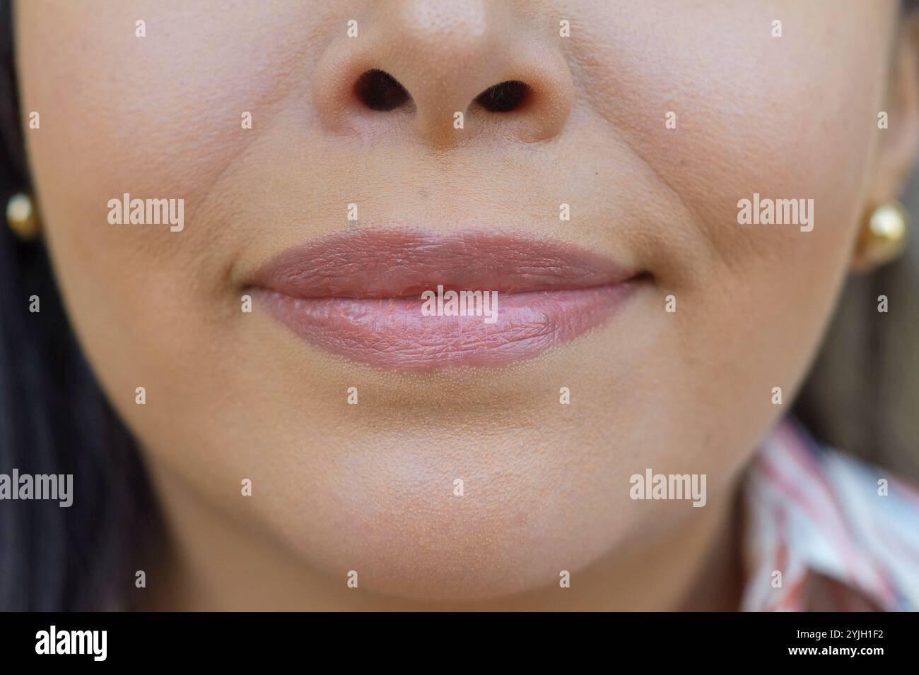 Close-up view of a female face, focusing on her lips and nose Stock ...