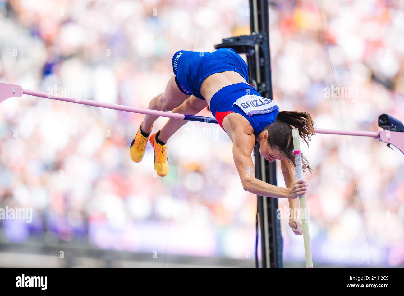 Lene Retzius participating in the pole vault at the Paris 2024 Olympic ...