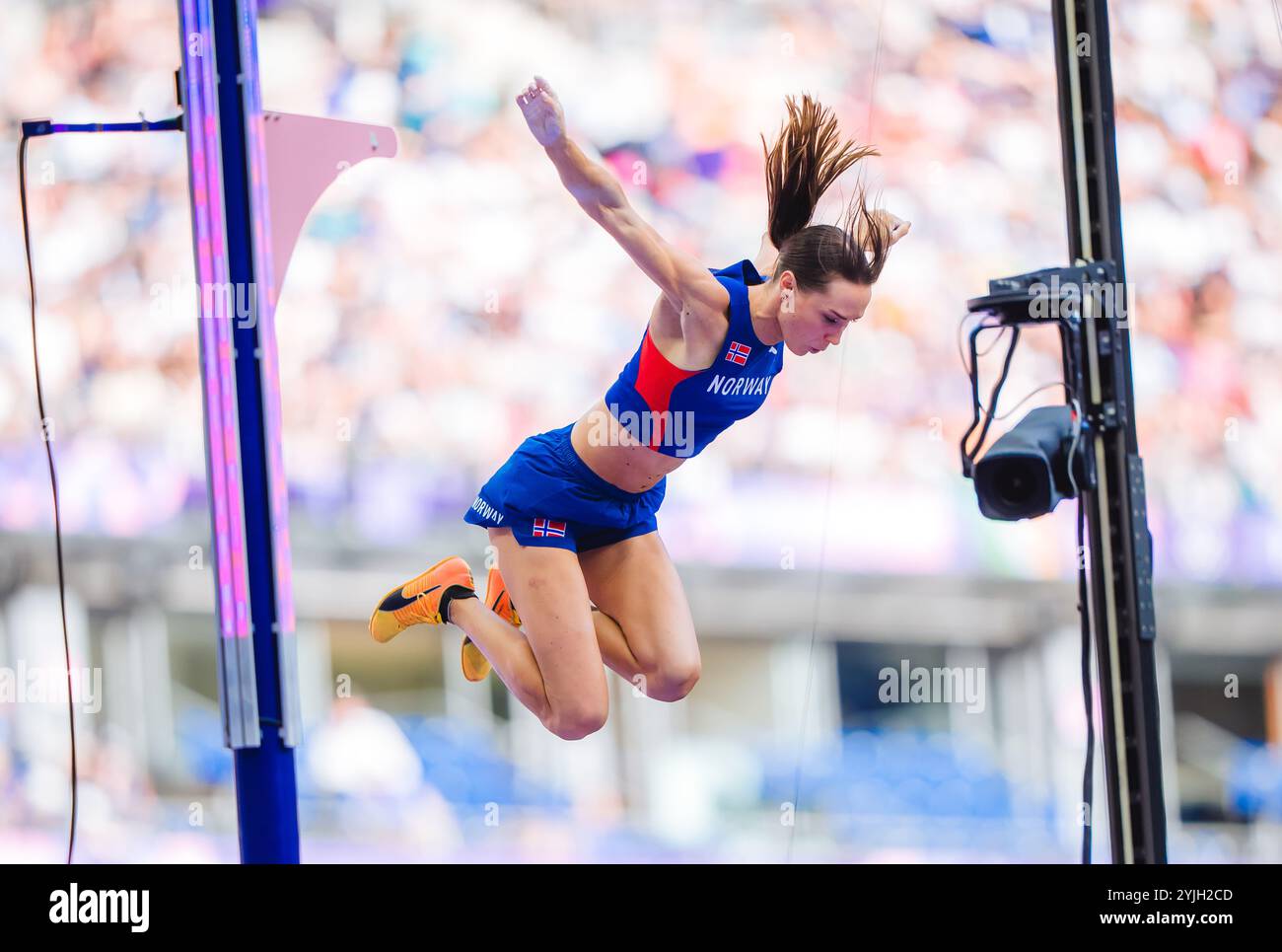 Lene Retzius participating in the pole vault at the Paris 2024 Olympic ...