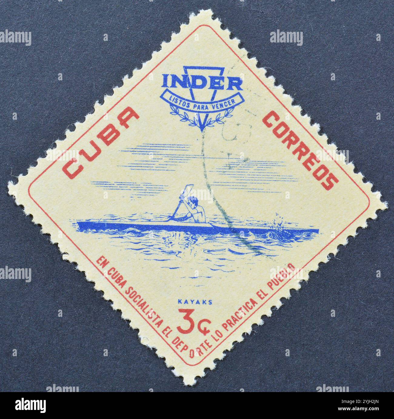 Cancelled postage stamp printed by Cuba, that shows Kayaking, National ...