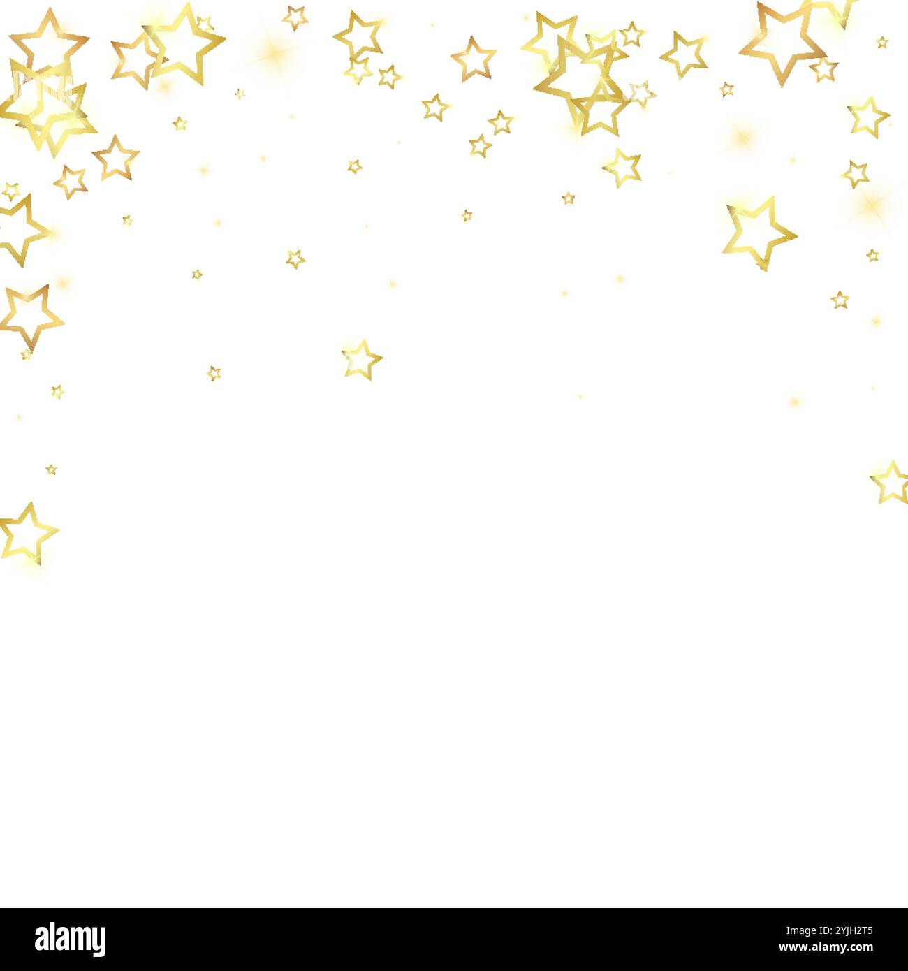 Gold sparkling star confetti. Chaotic dreamy childish overlay template. Festive stars vector ...