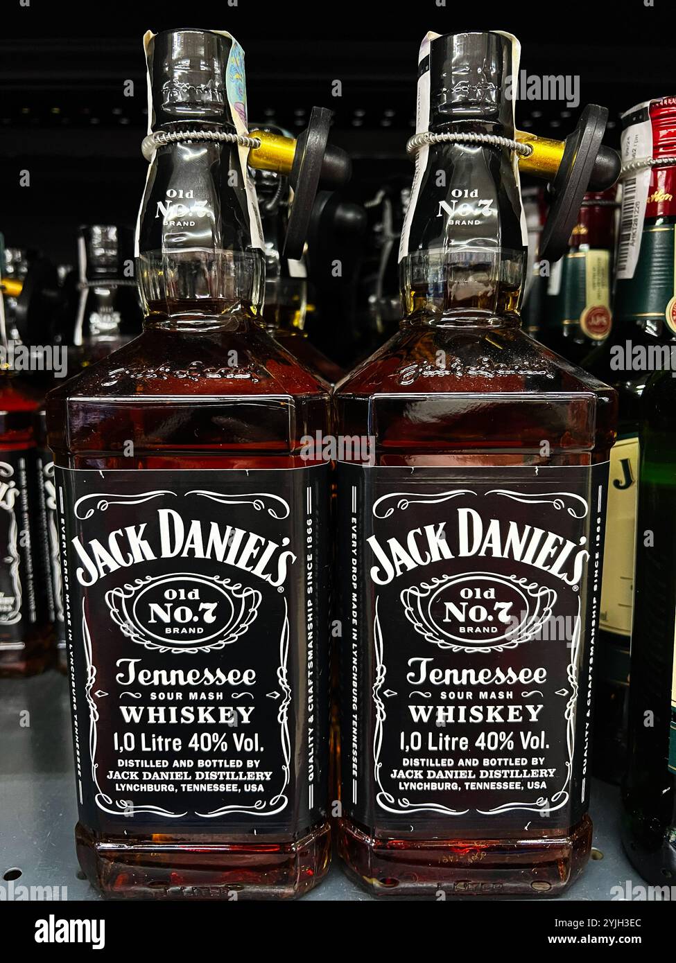 Kyiv, Ukraine - November 14, 2024: Close-up image of two Jack Daniel's ...