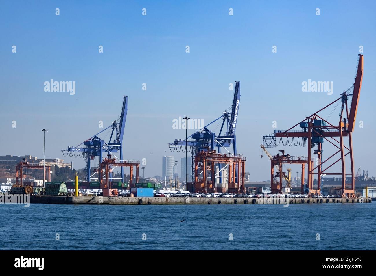 View of Asian side of Istanbul from the ferry, port and skyline of ...