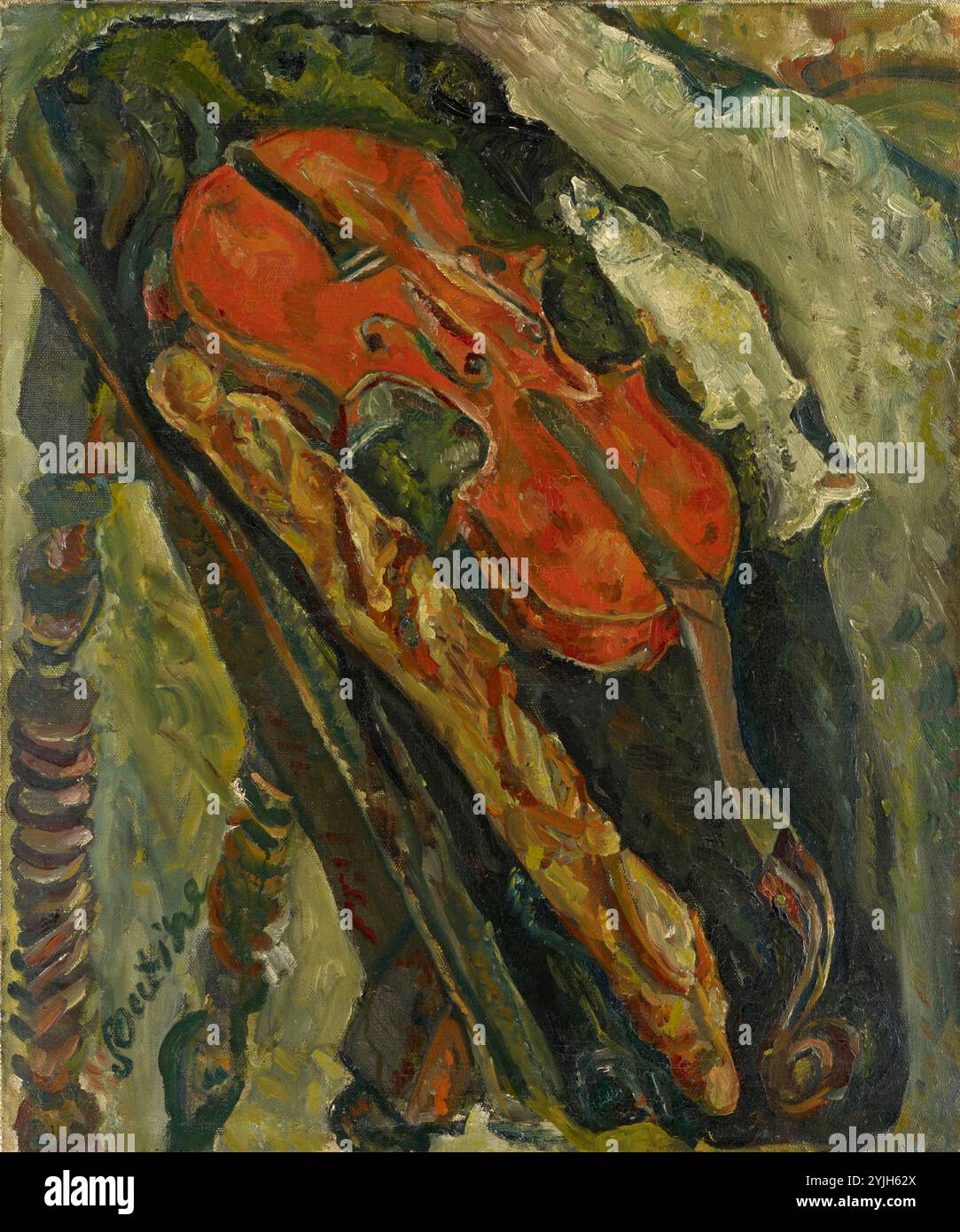 Nature morte au violon, pain et poisson (Still life with violin, bread ...
