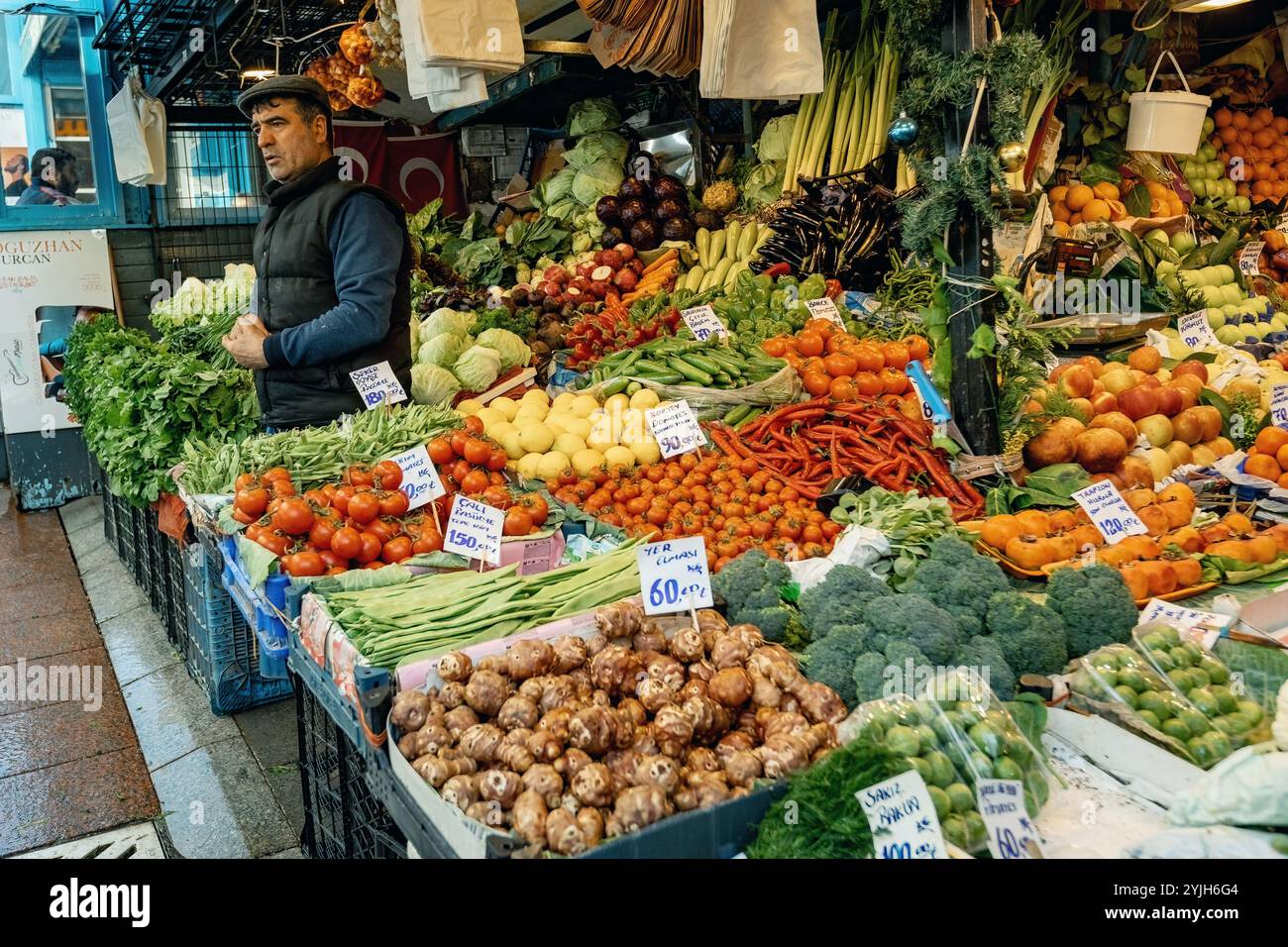 Traditional fruits and vegetable market in historical area of Istanbul ...