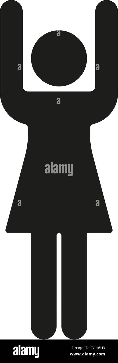 Female Human Figure with Both Arms Raised Silhouette Icon. Stick Figure ...