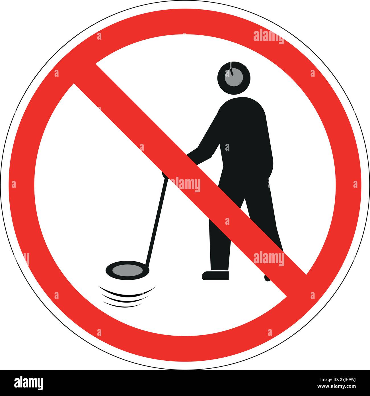Round Irish sign on white background with red border: Metal detector ...