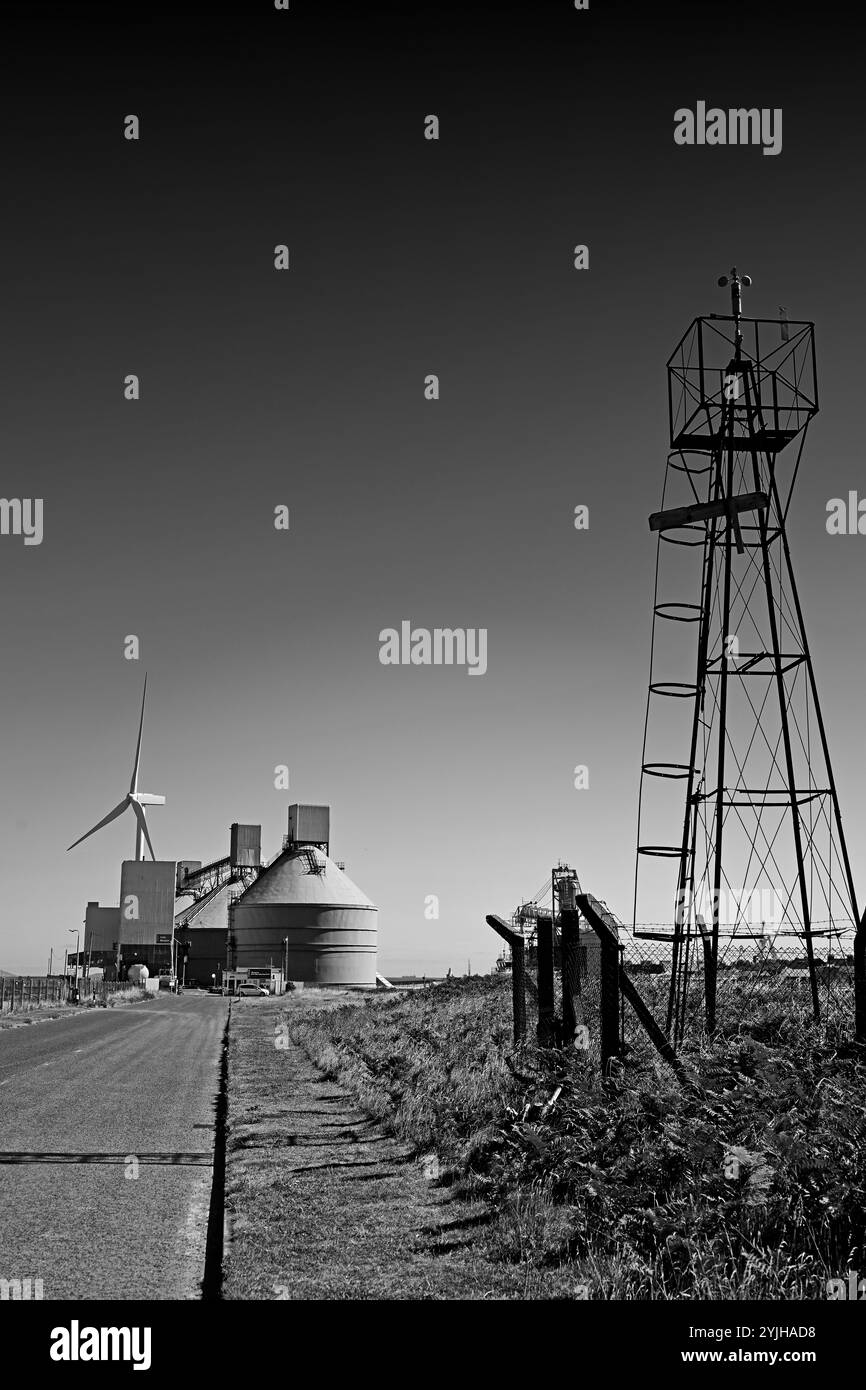 Cambois Blyth the Alumina Reclaim site against deep blue sky which ...