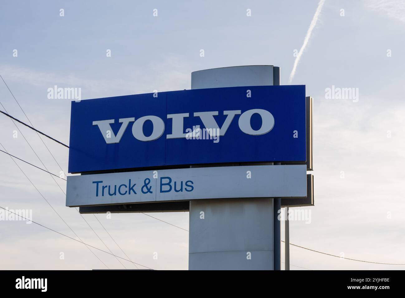 Volvo truck and bus sign displayed on dealership building under cloudy ...