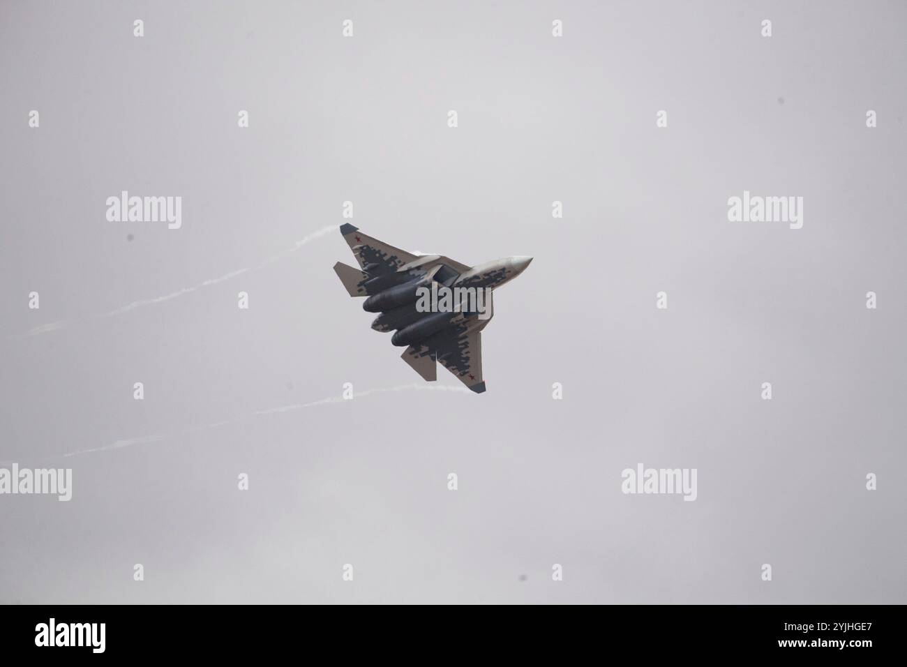 A Sukhoi Su-57, Russian's fifth-generation fighter, performs during the ...