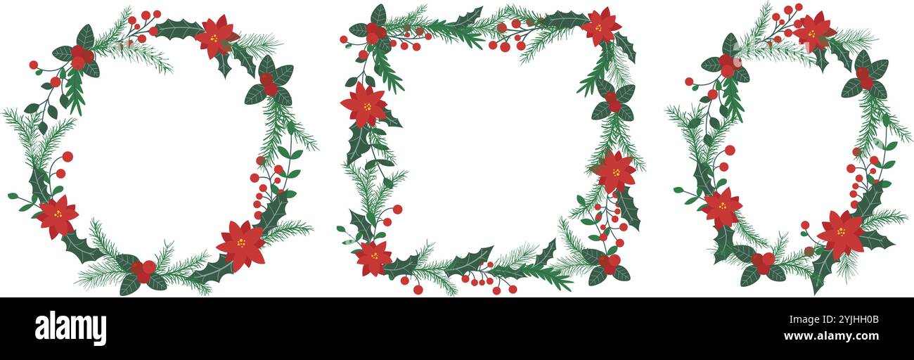 Set of Christmas shapes with berries, foliage and holly. Festive ...