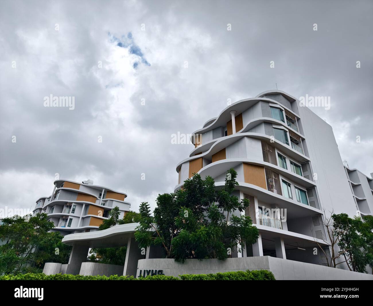 Detailed view of windows, doors and balconies of city buildings Stock ...
