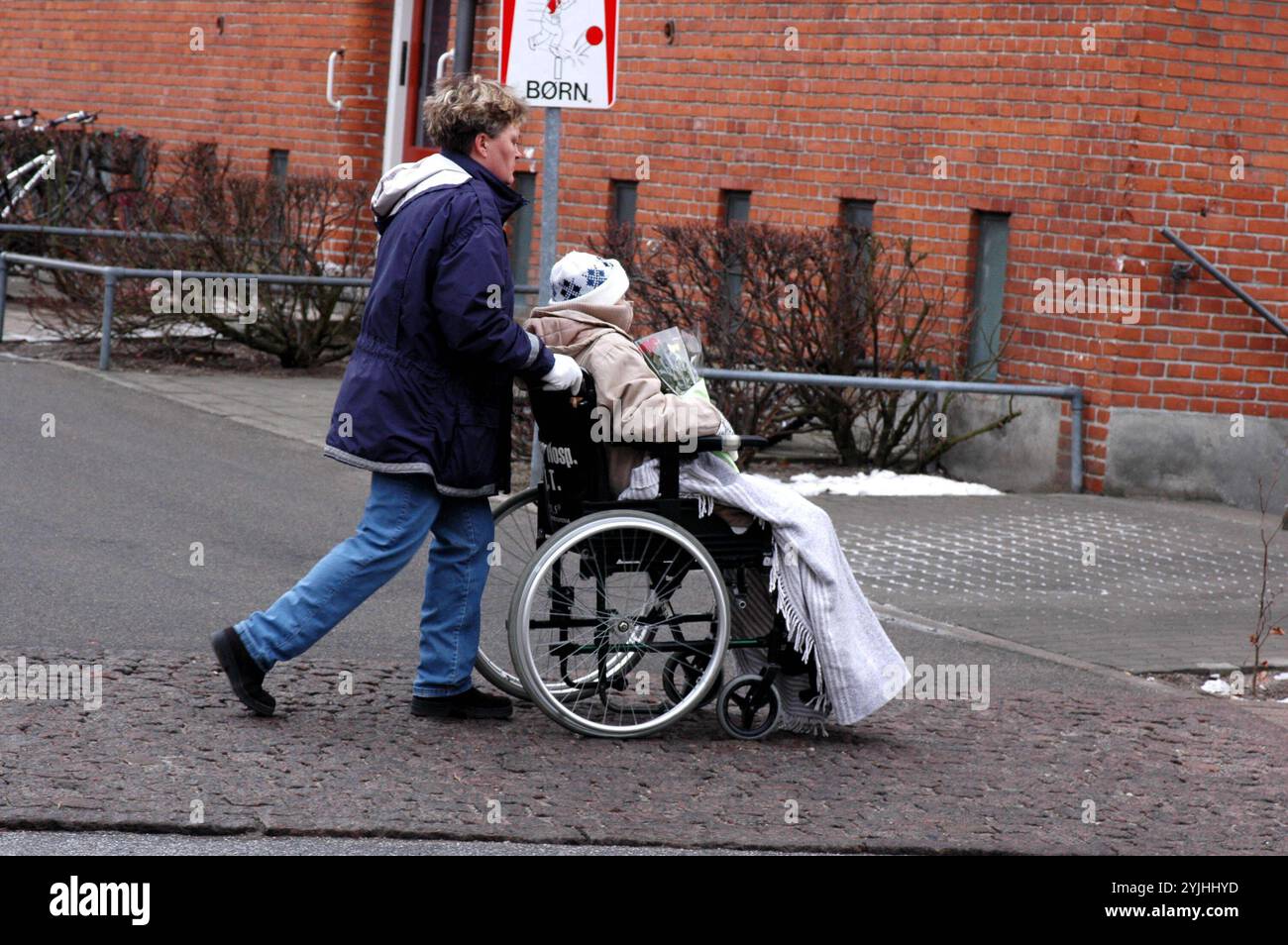 Danish day care worker out with handicape elderlyfemale in Copenhagen ...