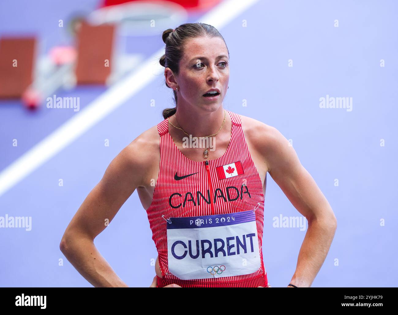 Kate Current participating in the 1500 meters at the Paris 2024 Olympic ...