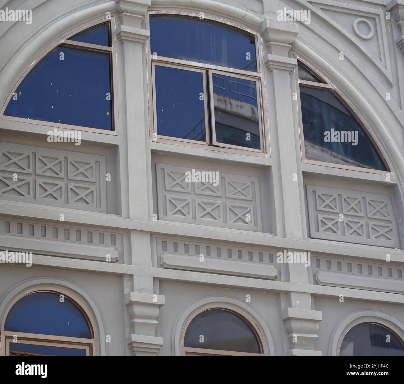 Detailed view of windows, doors and balconies of city buildings Stock ...