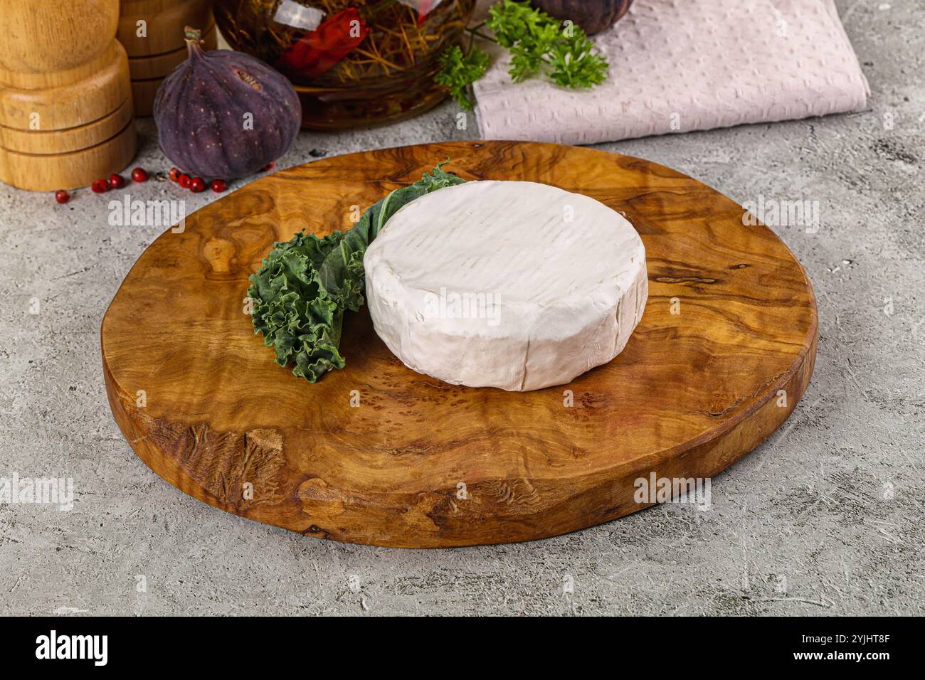 Gourmet round creamy Camembert cheese served fig Stock Photo - Alamy