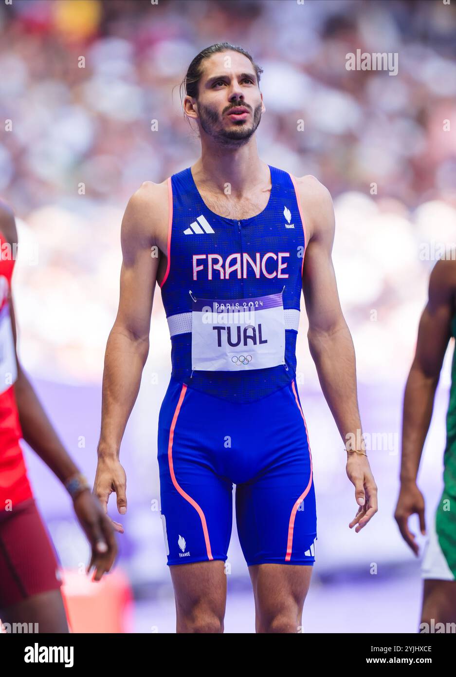 Gabriel Tual participating in the 800 meters at the Paris 2024 Olympic ...
