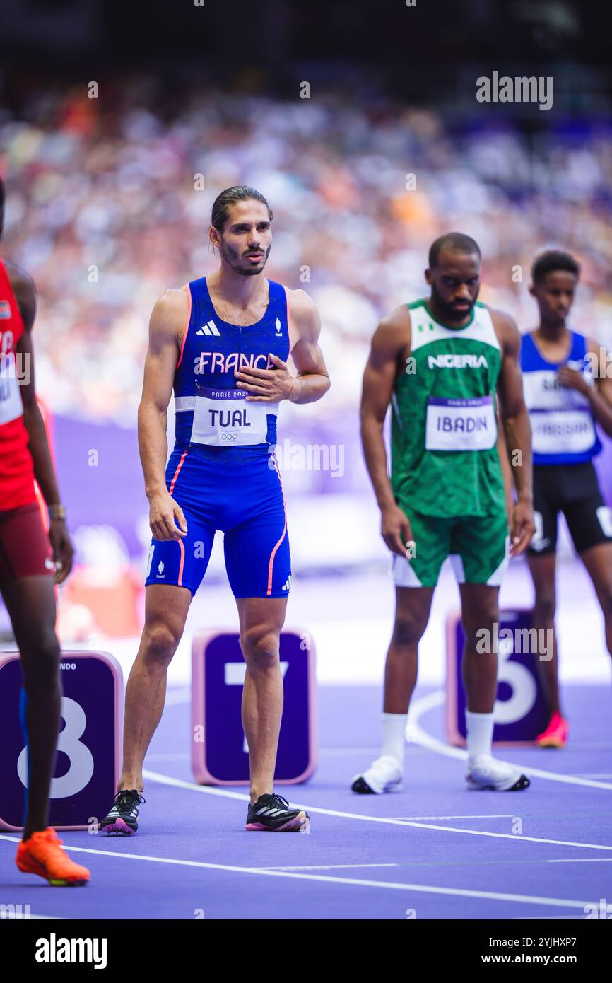 Gabriel Tual participating in the 800 meters at the Paris 2024 Olympic ...