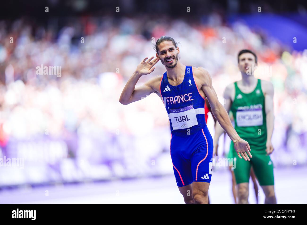 Gabriel Tual participating in the 800 meters at the Paris 2024 Olympic ...