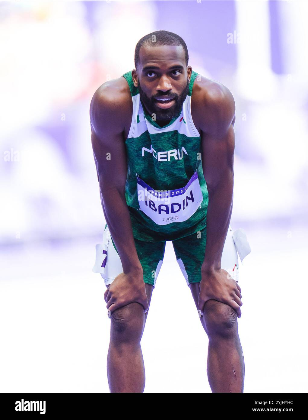 Edose Ibadin participating in the 800 meters at the Paris 2024 Olympic ...