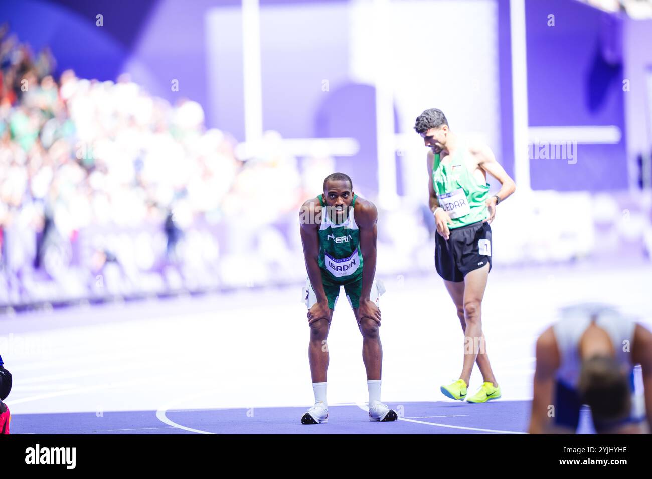 Edose Ibadin participating in the 800 meters at the Paris 2024 Olympic ...