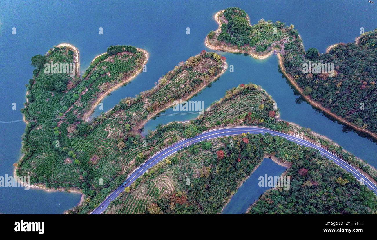Aerial photo shows the early winter scenery of the Qiandao Lake in Hangzhou City, east China's ...