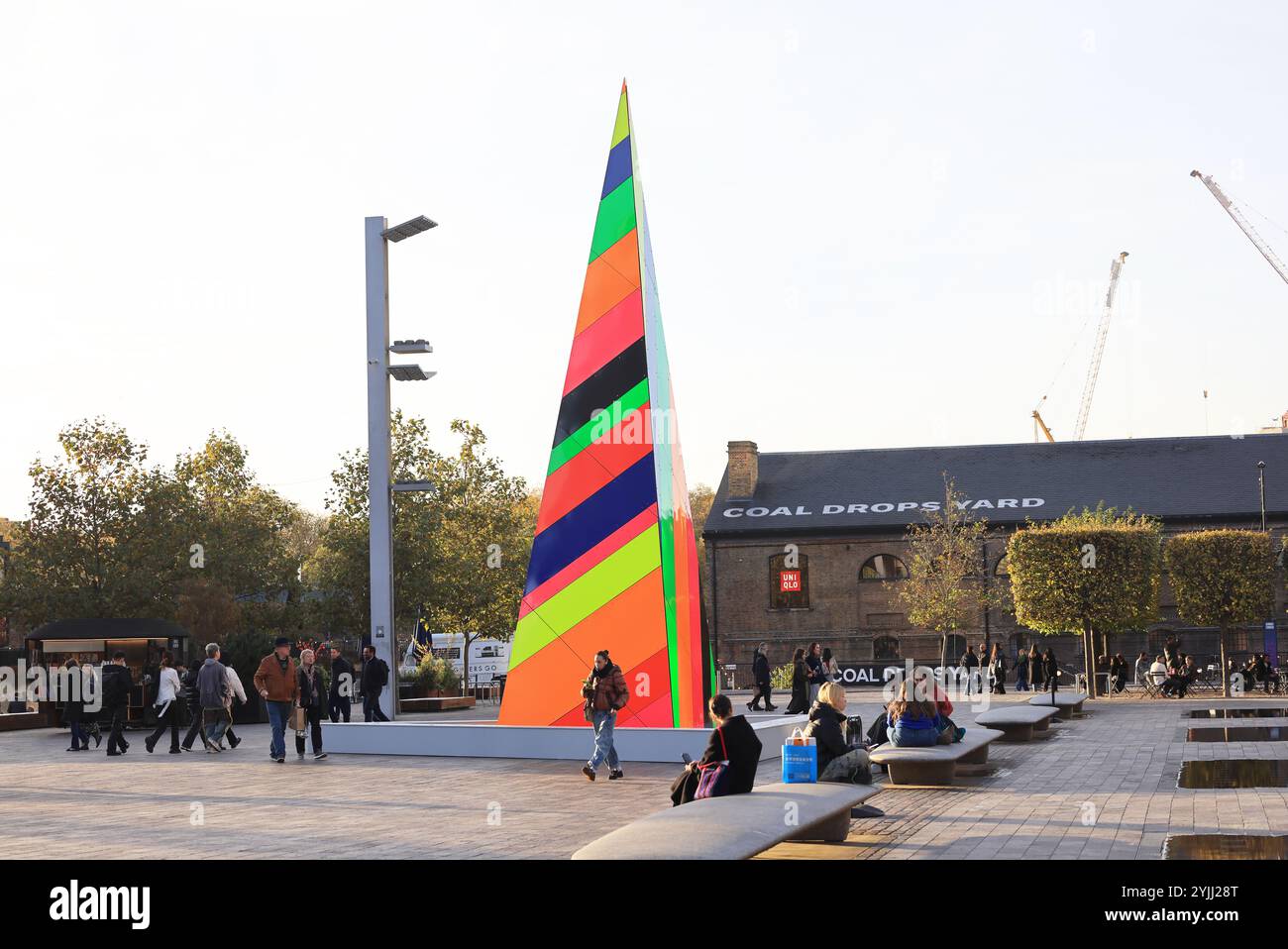 Colourful design Christmas tree on Granary Square, Kings Cross, north ...