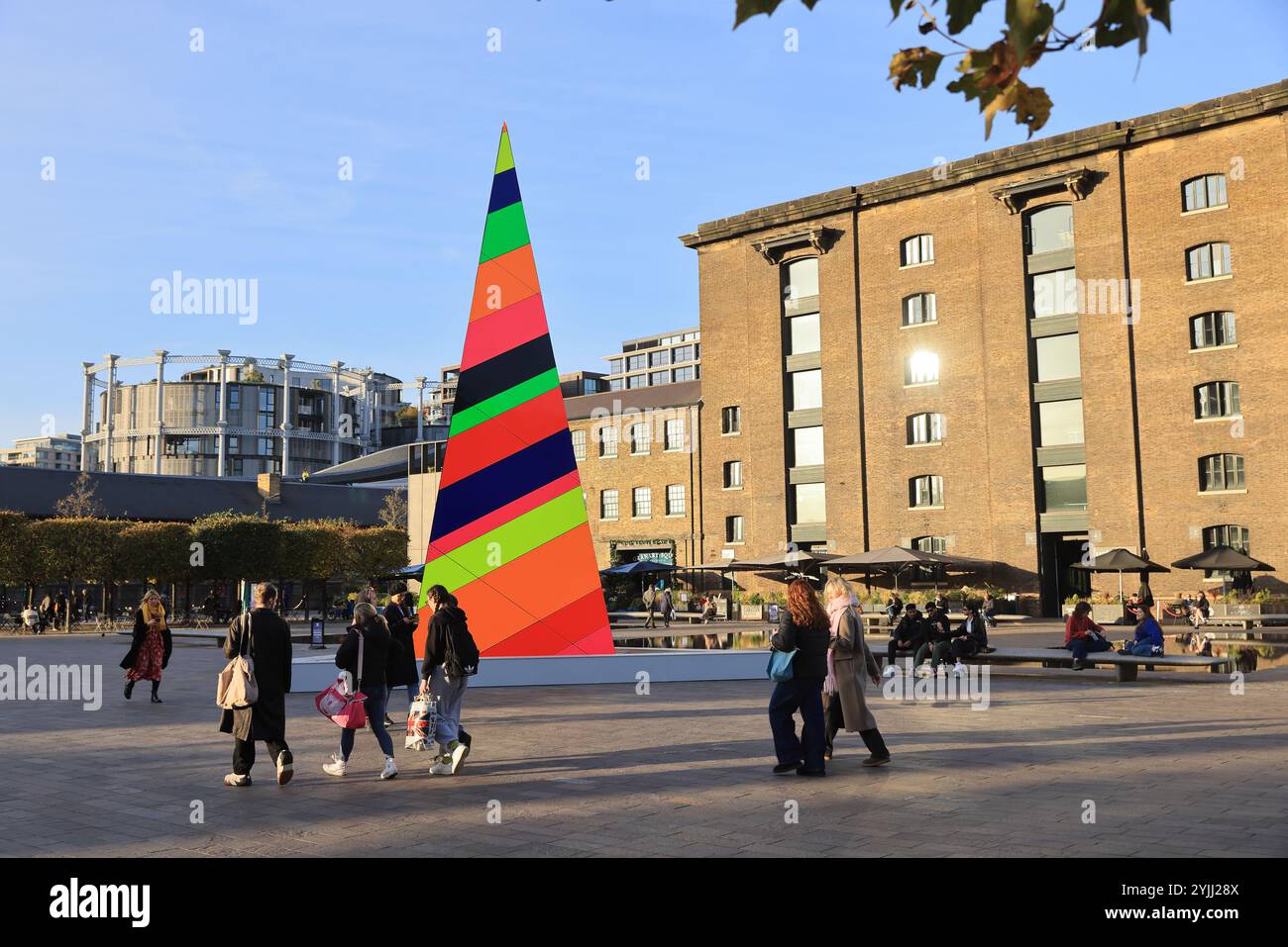 Colourful design Christmas tree on Granary Square, Kings Cross, north ...
