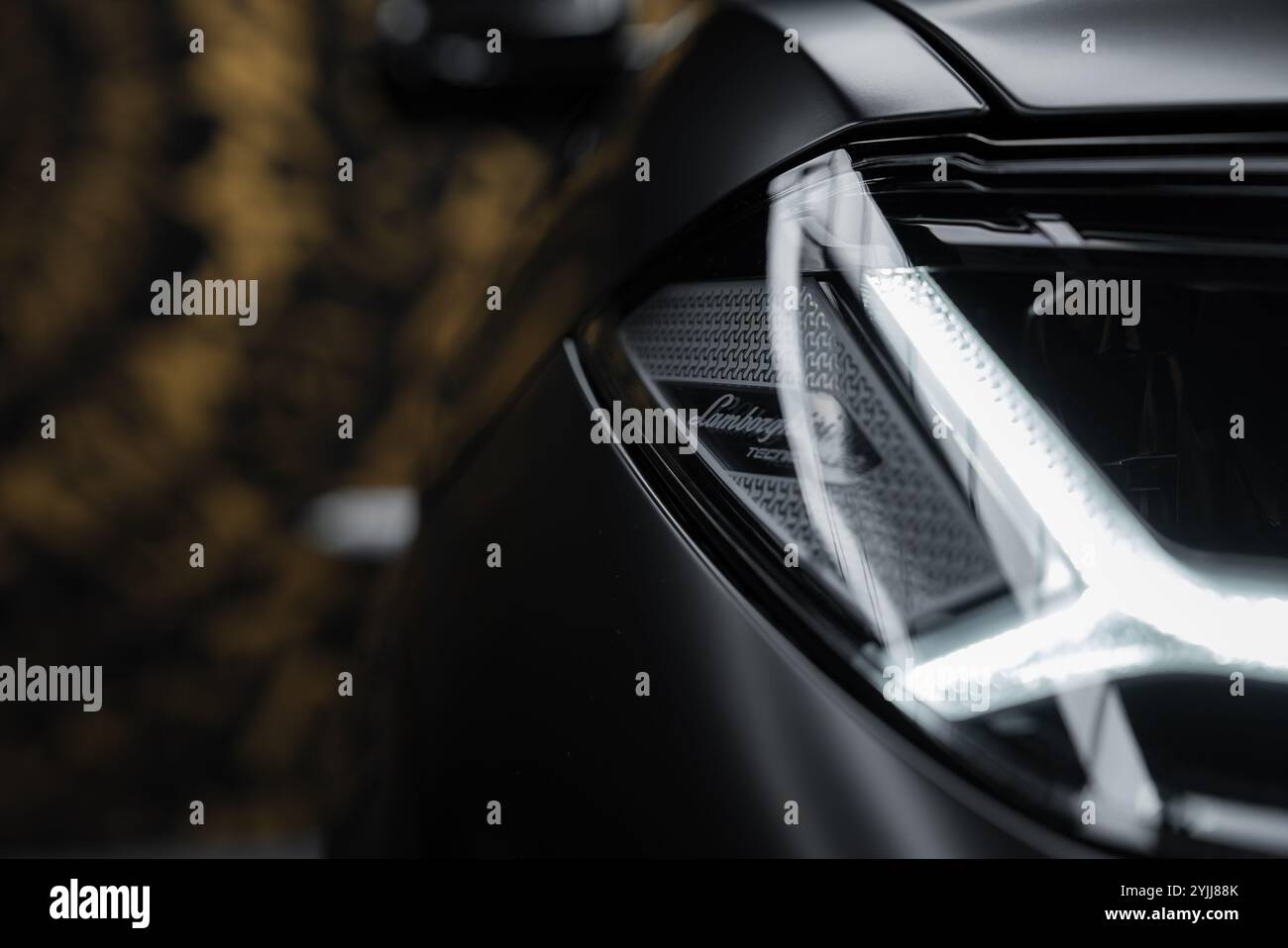 Close Up of Illuminated Lamborghini Urus Performante Headlight Stock ...