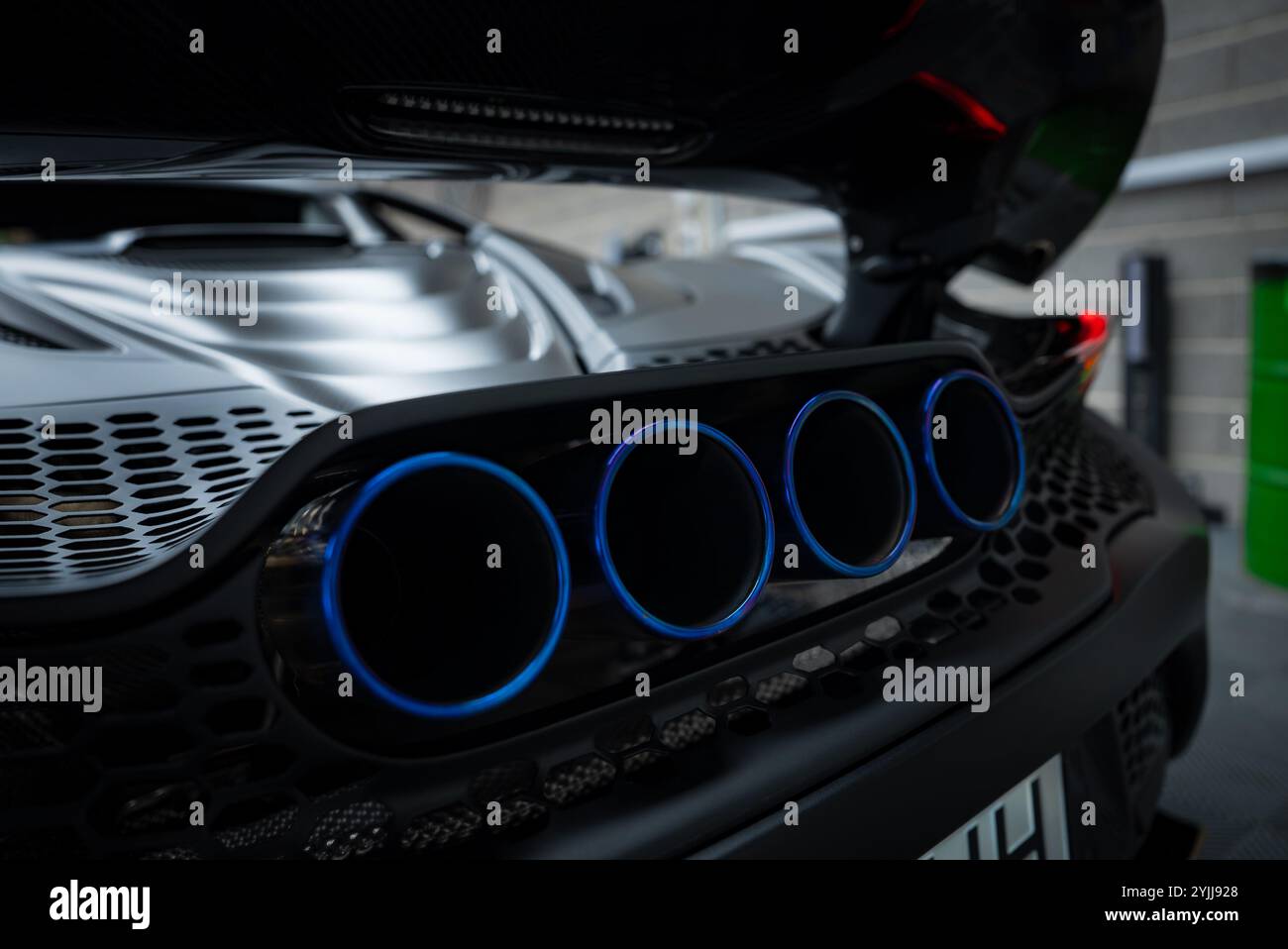 Close Up of McLaren 720S Rear Section with Quad Exhaust Pipes Stock ...