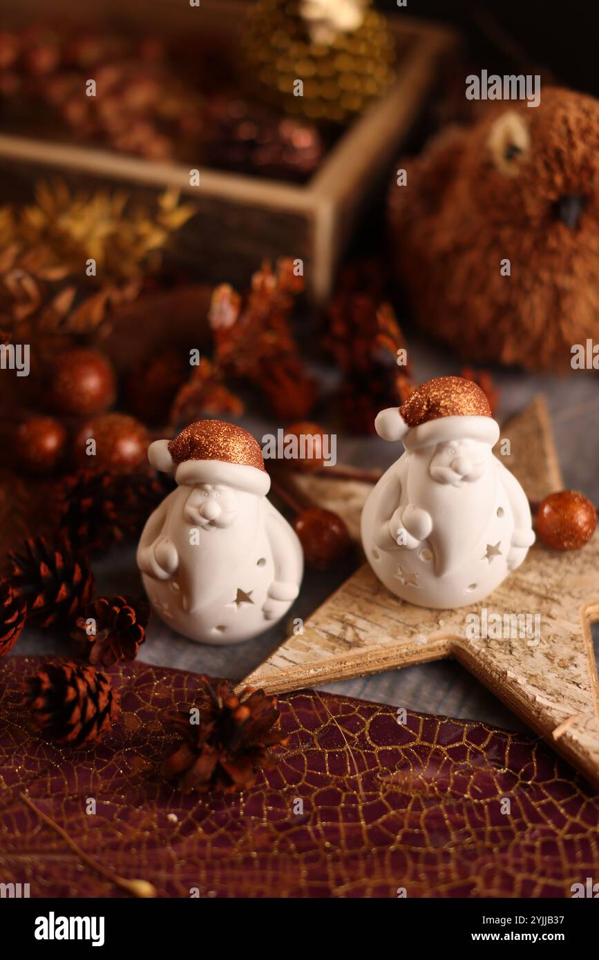 Autumn-themed Christmas decorations blending warm tones, fall foliage ...