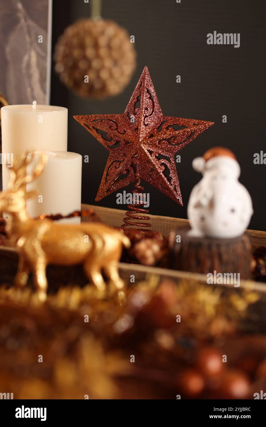 Autumn-themed Christmas decorations blending warm tones, fall foliage ...