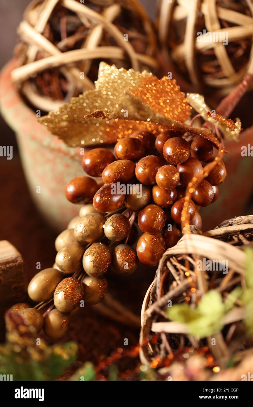 Autumn-themed Christmas decorations blending warm tones, fall foliage ...