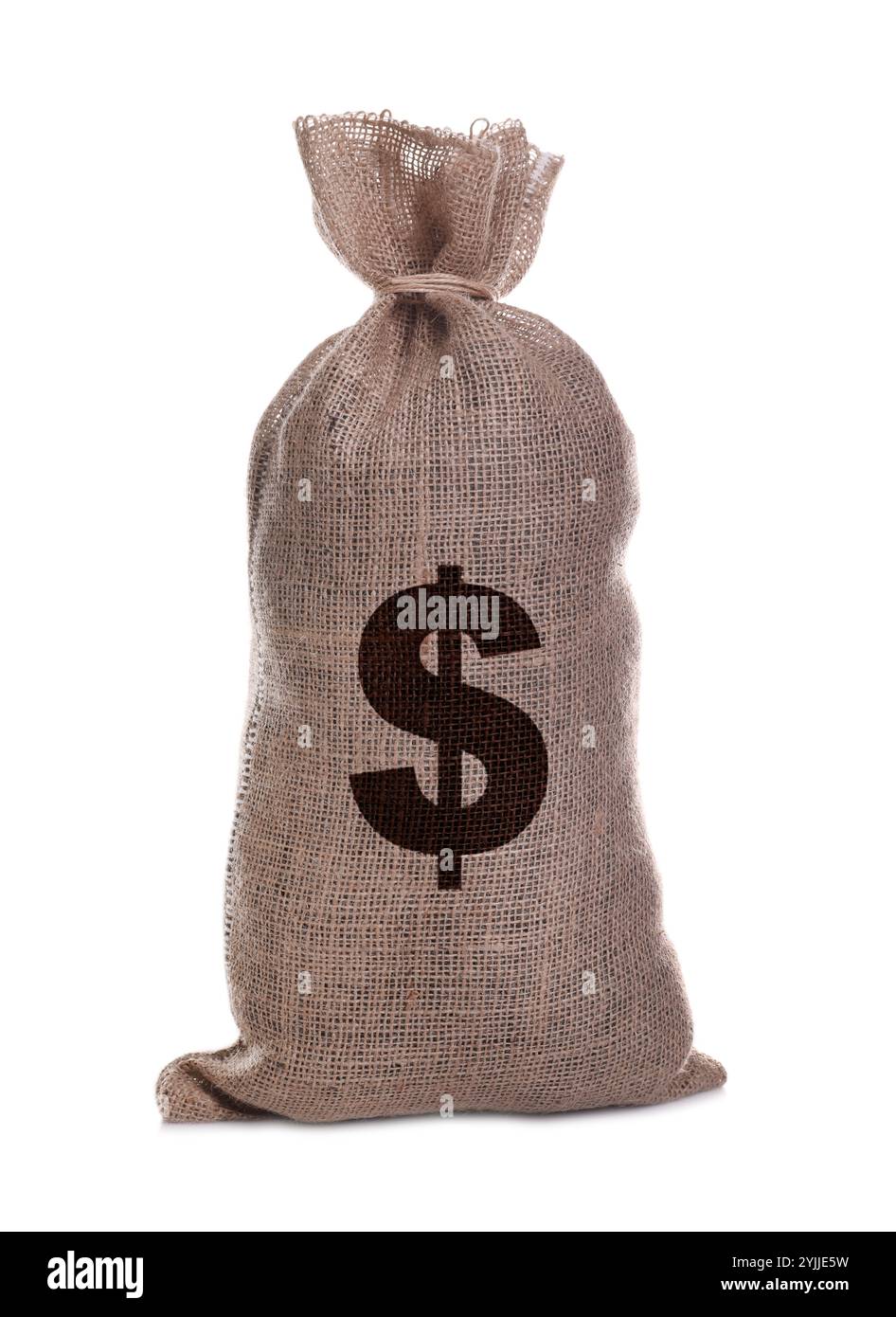 Dollar sign on burlap sack, white background Stock Photo - Alamy