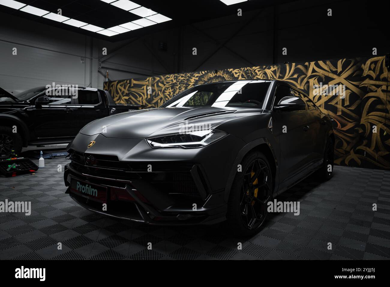 Lamborghini Urus Performante in Showroom with Matte Black Finish Stock ...