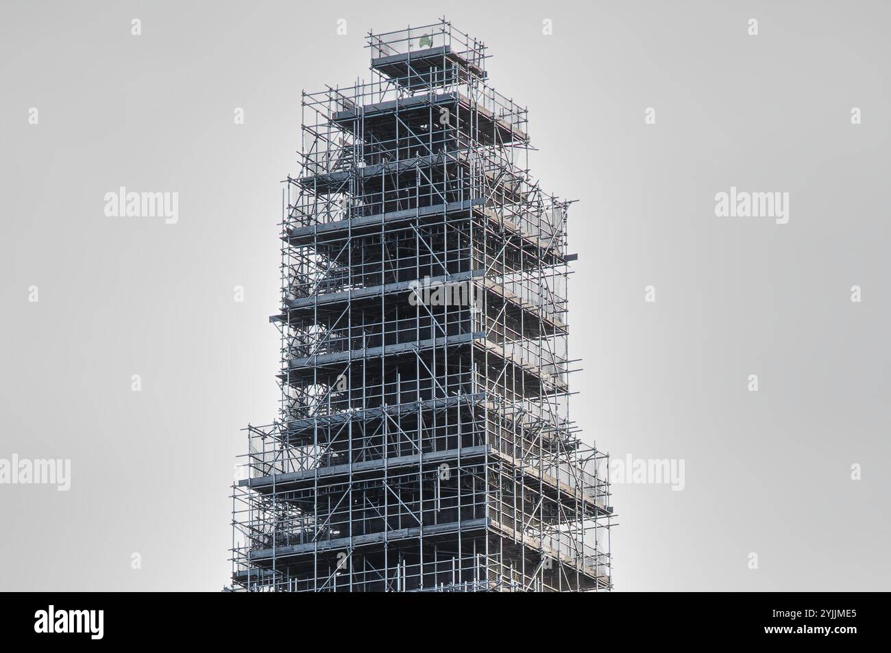 Scaffolding surrounding church steeple for restoration work Stock Photo ...
