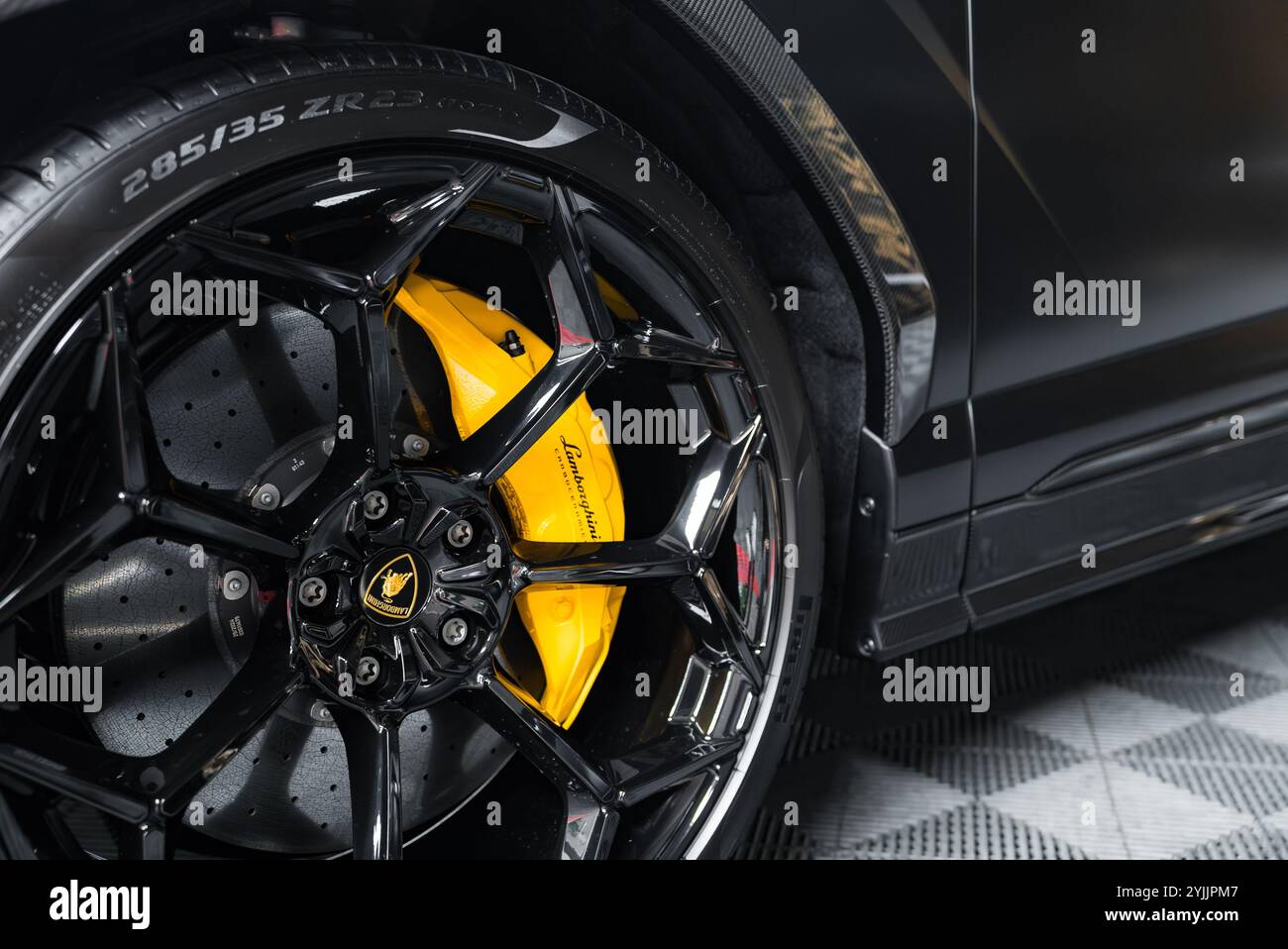 Close Up of Lamborghini Urus Performante Wheel with Yellow Caliper ...