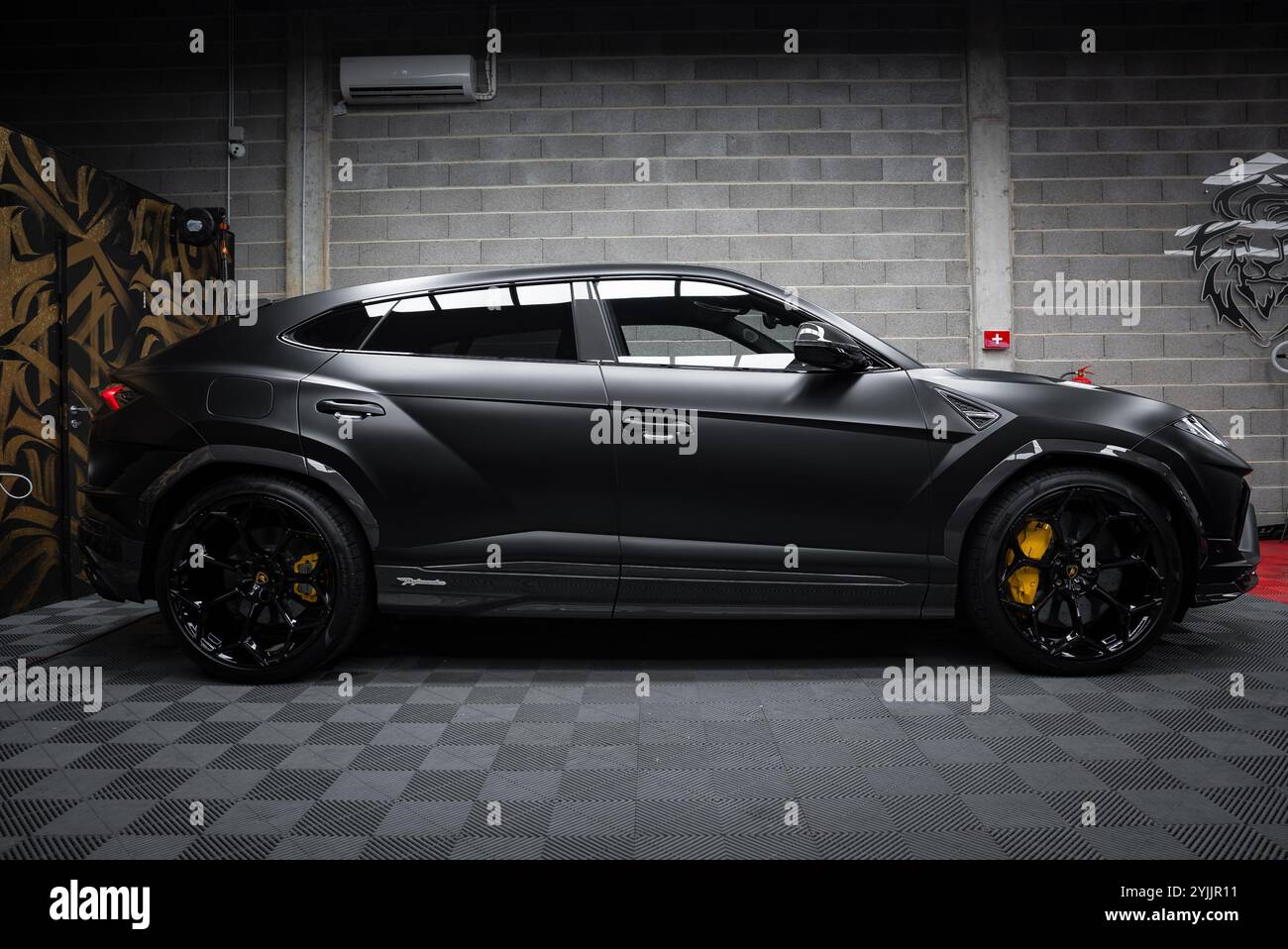 Matte Black Lamborghini Urus Performante in Indoor Showroom Setting ...