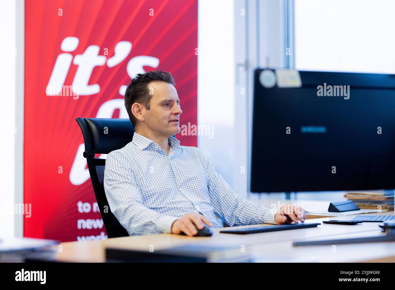 Essen, Germany. 15th Nov, 2024. Leonhard Birnbaum, CEO of energy company Eon SE, sits at his ...