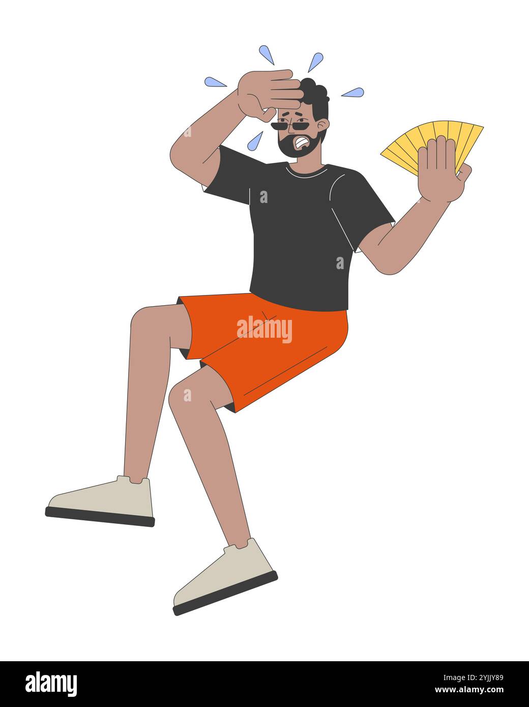 Sad african american man suffering from overheating 2D cartoon ...