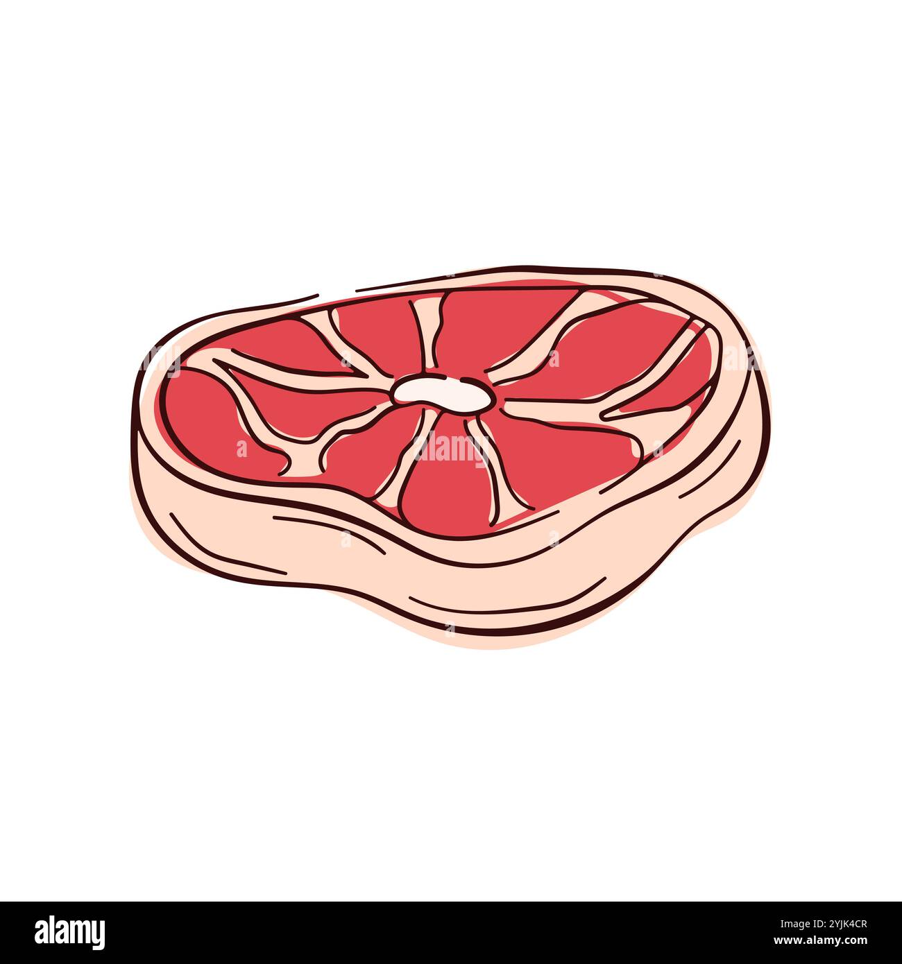 Raw steak cut with intricate marbling and a central bone in flat style ...