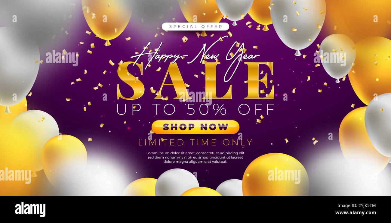 Happy New Year Sale 2025 Design with Gold Typography Lettering and ...