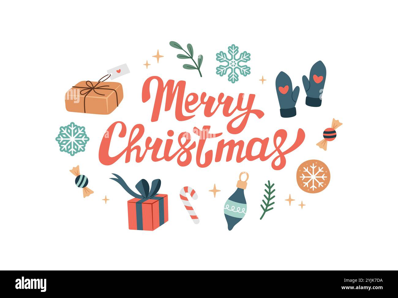 Merry Christmas hand drawn lettering calligraphy with Christmas ...