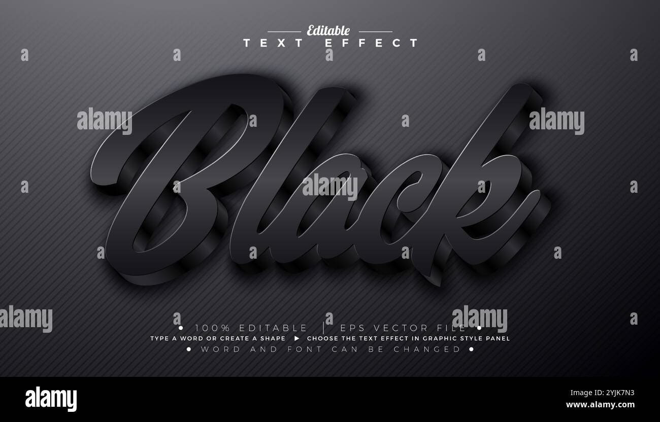3D Black Text Effect Design. Editable and Scalable Vector Graphic Style Effect with Shadow. and ...
