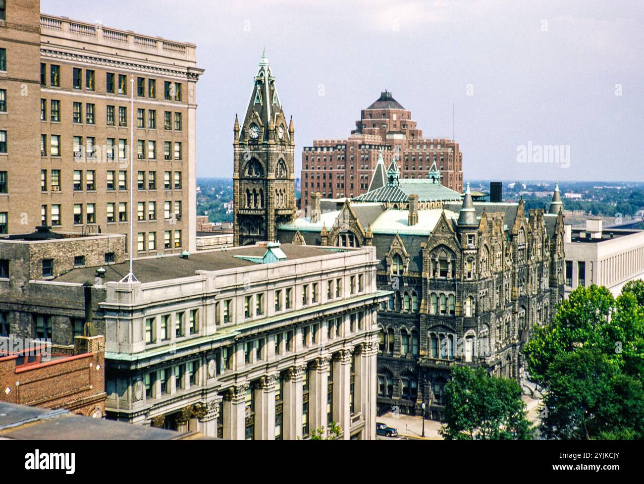 Oblique angle raised view from rooftop of Old City Hall building ...