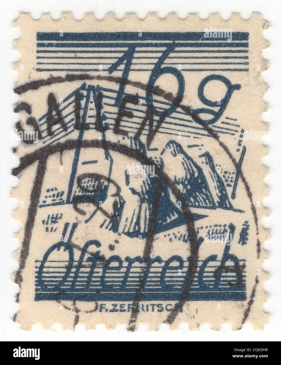 AUSTRIA - 1925 June 01: 16 groschen dark blue postage stamp postage ...