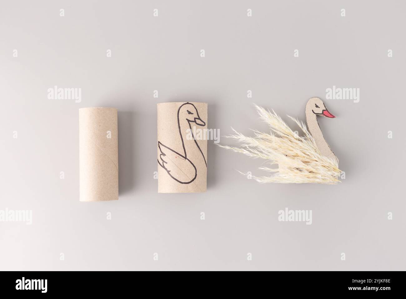 Creative craft project, swan on cardboard roll, pampas grass swan, in ...