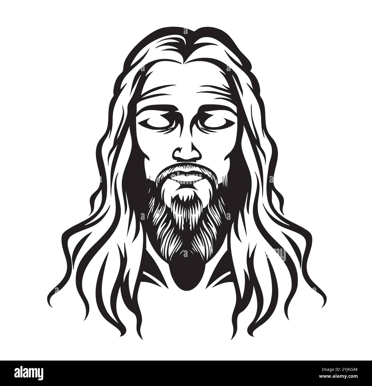 Jesus Christ Face Silhouette Isolated On White Background. Minimal ...