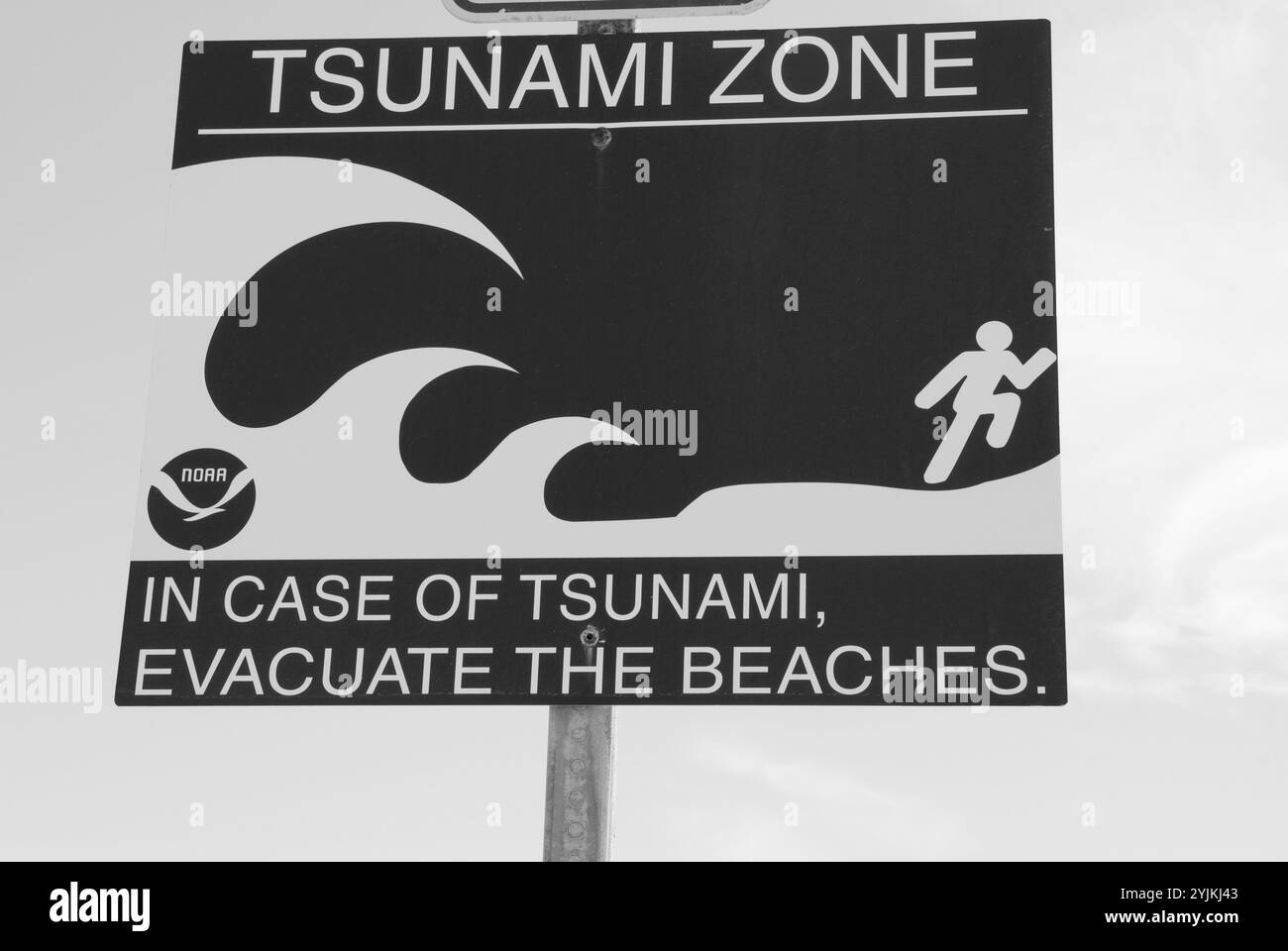 Tsunami Hazard Zone sign along the beach at Myrtle Beach, South ...