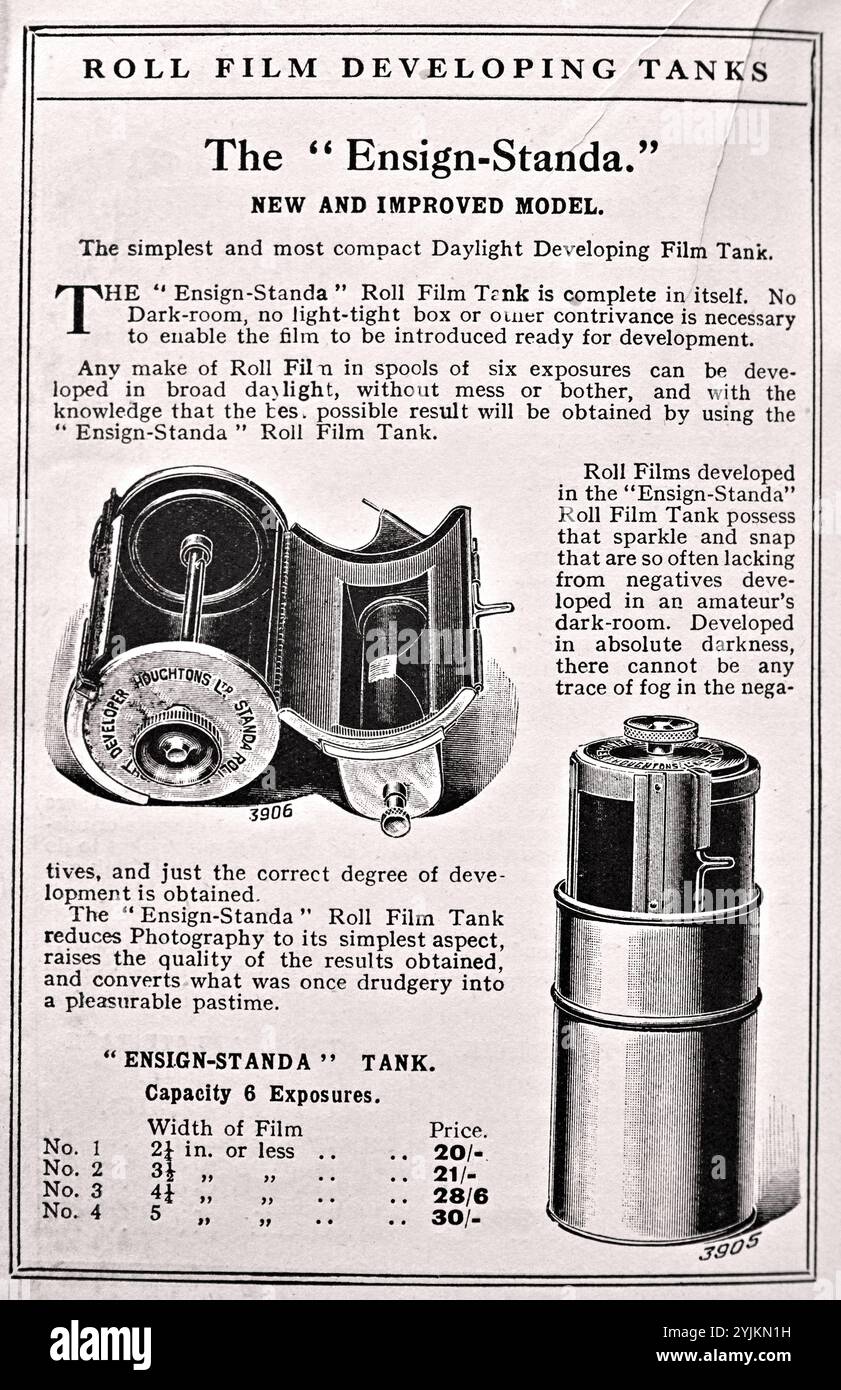 The "Ensign Standa", roll film developing tank, vintage advertising ...